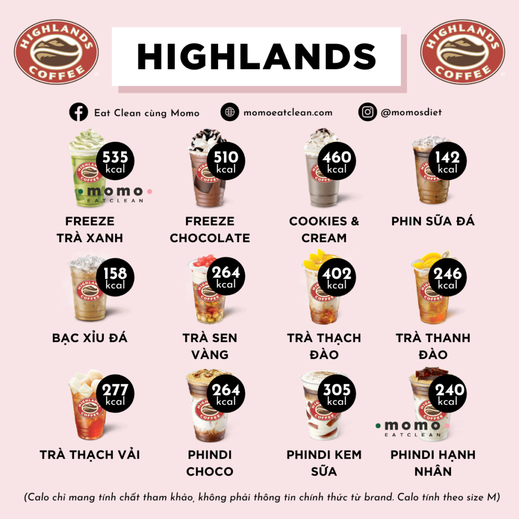 [Dinh dưỡng] Calo trong đồ uống highlands › Y khoa